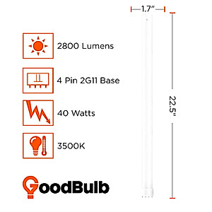 GoodBulb PLL40/835 | 40W 22.5" Twin Tube Compact Fluorescent Light Bulb | 4-pin 2G11 Base 3500K Neutral White 2800 Lumen | 12000 Hour Long Life Biax | Pack of 10