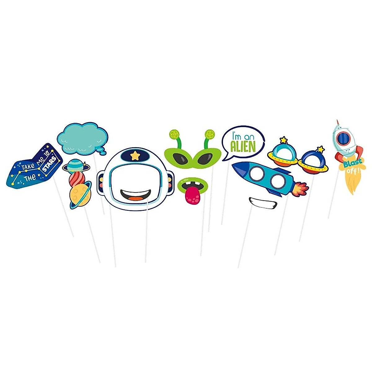 Serves 24 Ultimate Outer Space Party Supplies 9" Plates 7" Plates 24 Cups 2 Table Cover 24 Napkins 24 Straws 1 Blast off Birthday Banner 14 Swirls 12 Photo Props Cake Topper 30 Balloons 12 Candles