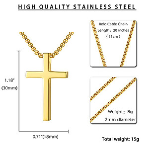 Reve Simple Stainless Steel Cross Pendant Chain Necklace for Men Women, 20-22 Inches Link Chain (Gold:1.2 * 0.7’’ Pendant+20’’ Rolo Chain)