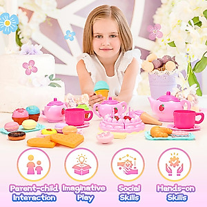 Tagitary Tea Party Set for Little Girls,Toys Tea Set Princess Pretend Play Toys,Including Dessert Cookies Teapot Cups Tablecloth and Carrying Case,Learning Toys Birthday Party Gift for Toddlers