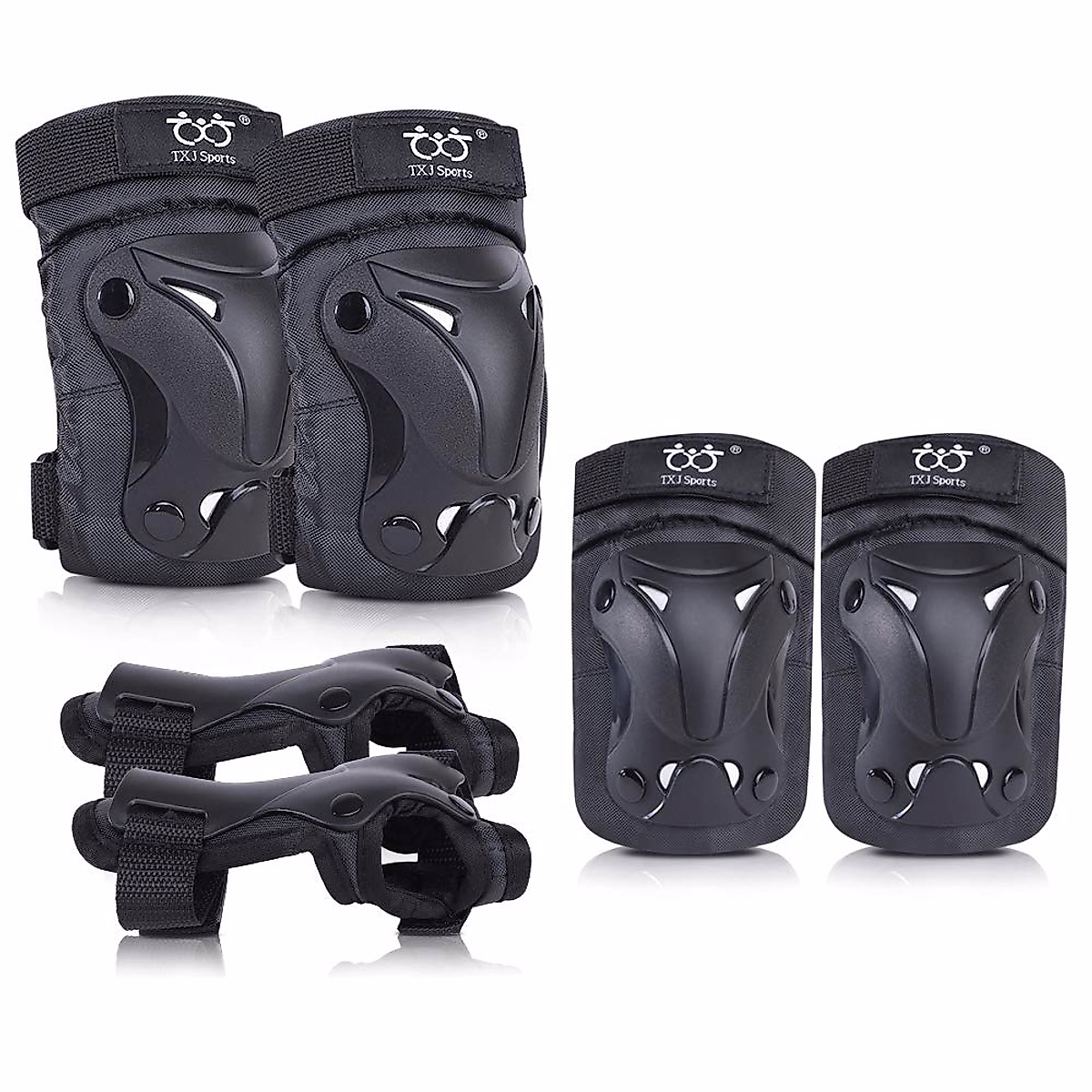 boruizhen Kids/Youth knee and Elbow Pads with Wrist Guards Protective Gear Set for Skating Skateboarding Cycling Biking Scooter and Multi Sports (Black, Medium (8-14 years))
