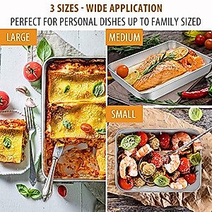 Baking Pans Set of 3, E-far Stainless Steel Sheet Cake Pan for Oven - 12.5/10.5/9.4Inch, Rectangle Bakeware Set for Cake Lasagna Brownie Casserole Cookie, Non-toxic & Healthy, Dishwasher Safe