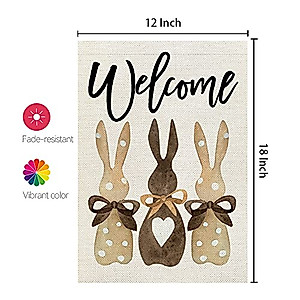 CROWNED BEAUTY Easter Bunnies Garden Flag 12x18 Inch Double Sided for Outside Burlap Small Polka Dots Brown Welcome Holiday Yard Flag CF718-12