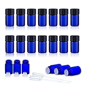 ZEJIA Essential Oil Bottles, 2ML Mini Glass Oil Bottles, 24 Packs Oil Vials Sample Bottles, Anointing Oil Bottles with Black Caps, 2 Droppers