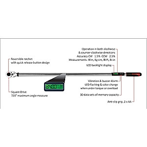 ACDelco Tools ARM321-6A 3/4" Heavy Duty Torque Wrench with LED Flash Notification - ISO 6001 Standards with Certificate of Calibration