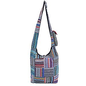 THE COLLECTION ROYAL Bohemian Patchwork Crossbody Purse - Hippie Ethnic Vintage Tribal Inspired Handbag (Blue)