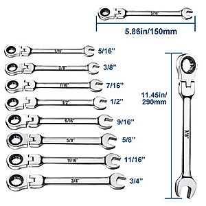 TR TOOLROCK 8pcs Flex-Head Ratcheting Wrench Set, SAE Ratcheting Combination Wrenches, Chrome Vanadium Steel, 72-Teeth Construction with Organizer Bag, 5/16" 3/8" 7/16" 1/2" 9/16" 5/8" 11/16" 3/4"