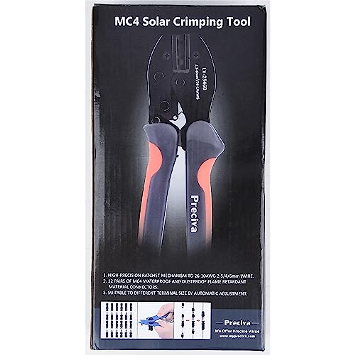 Preciva Solar Crimping Tool Kit for 2.5-6.0mm²/AWG26-10 Solar Panel PV Cable with 10PCS Male Female Solar Panel Cable Connectors and 2PCS Spanners Wrench