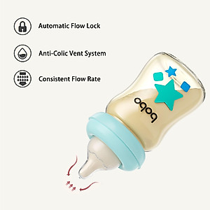 YOHKOH PPSU Baby Bottle Wide Neck, Newborn Anti-Colic Baby Bottle with Natural Response Nipple, Streamlined Body, Easy to Clean (5.4oz (Pack of 4), Blue)