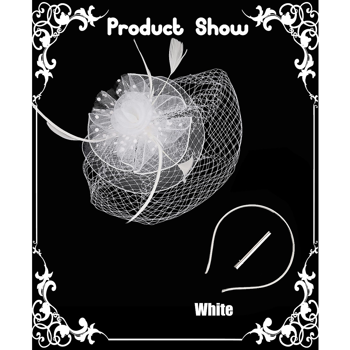 Kidukso Mesh Veil Hats Headbands Bridal Fascinators Hats with Headband and Clip Women Lady Kentucky Derby Cap Wedding Tea Party, White