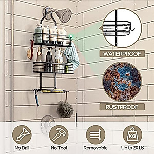 Shower Caddy Over Shower Head, 3 Tier Shower Hanging Organizer Shelf Rustproof, shower racks for inside shower, Shampoo Holder Bathroom Shelf With Soap Holder, Hooks and Bamboo Board, For Bath, Black