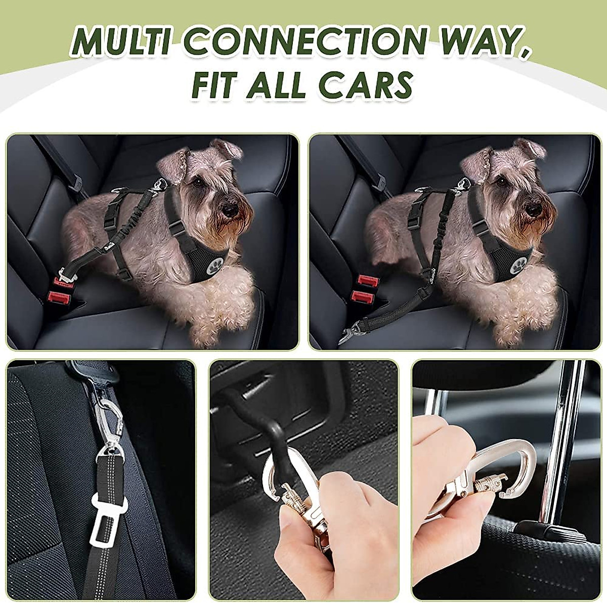SlowTon Dog Seatbelt, 2 Pack Dog Seat Belt Car Leash Adjustable Elastic Bungee Buffer Heavy Duty Nylon Reflective Pet Safety Tether Connect to Dog Harness for Travel Riding in Vehicle (Daul Clip, B)