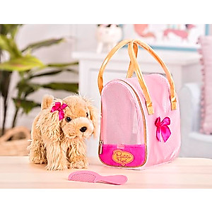 Pucci Pups – Cocker Spaniel Stuffed Puppy with Pink and Gold Dotted Stuffed Animal Bag