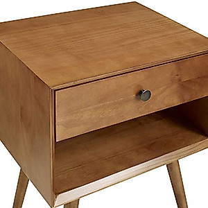 Walker Edison Mid Century Modern Wood Nightstand Side Table, 1 Drawer, Caramel & Mid Century Modern Wood Nightstand Side Table Bedroom Storage Drawer Bedside End Table, 2 Drawer, Caramel