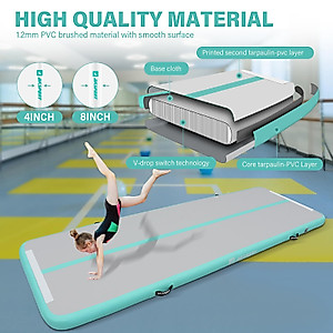 AKSPORT Gymnastics Air Mat Tumble Track Tumbling Mat Inflatable Floor Mats with Air Pump for Home Use/Tumble/Gym/Training/Cheerleading/Parkour/Beach/Park/Water(Mint Green, 9.84ft)