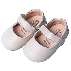 Mowoii Genuine Leather Baby Shoes for Girls Boys Infant Toddler Mary Jane Walking Shoes Prewalker Princess Wedding Dress Shoes Ballet Flats，Beige 12-18 Months