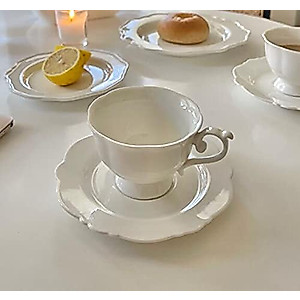 Jucoan Set of 6 Porcelain Tea Cups and Saucers, Bone China Tea Cup Set, 6 oz White Porcelain Tea Set, Coffee Cups, Espresso Cups for Latte Tea, British Tea Cups Gifts for Wedding Birthday