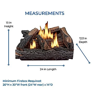 HearthSense VFL24T Dual Fuel Ventless Fireplace Logs Set with Thermostat, Use with Natural Gas or Liquid Propane, 32000 BTU, Heats up to 1100 Sq. Ft, Brown, 24 Inches