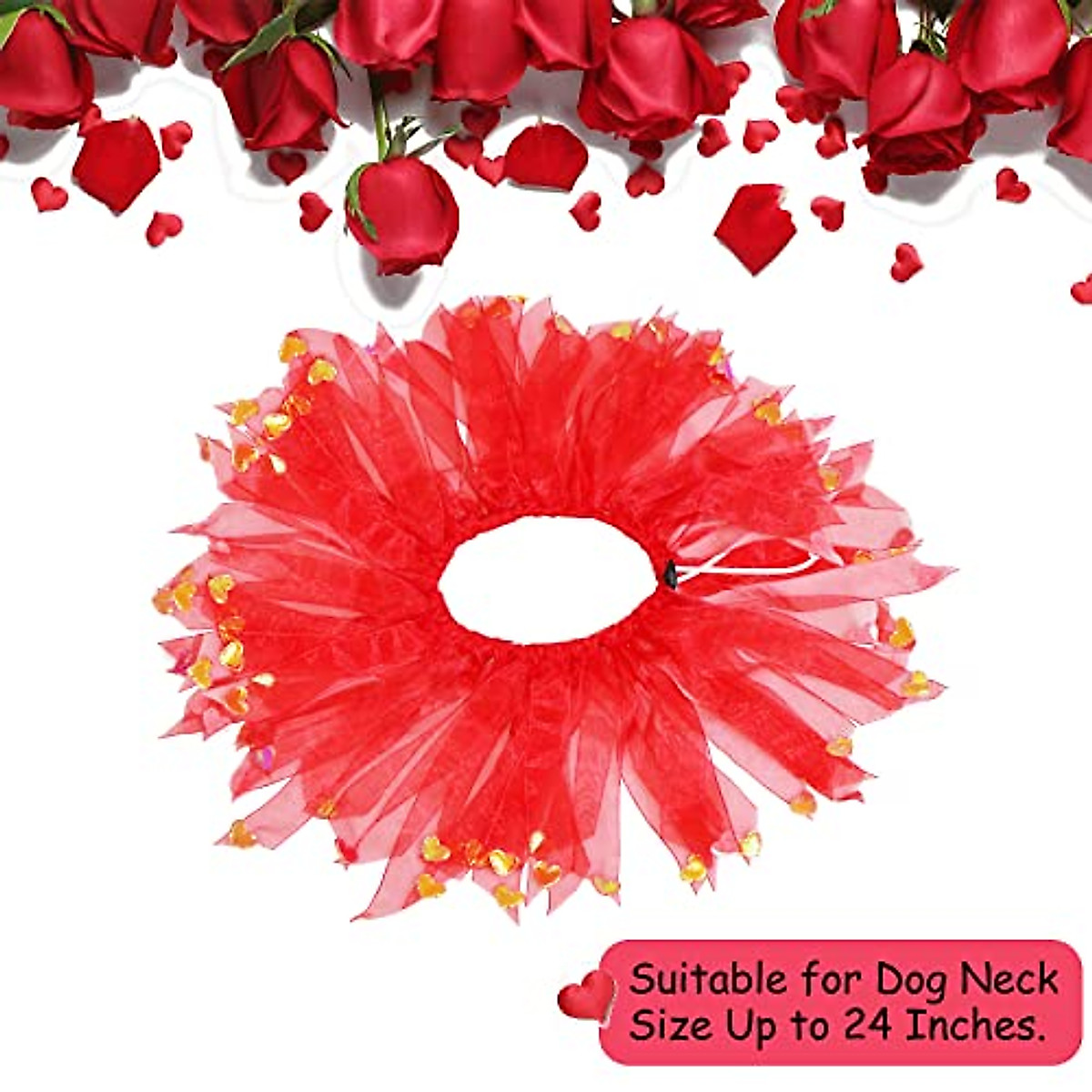 GOYOSWA Dog Valentines Outfit, Dog Valentine's Day Clothes Red Love Hearts Dog Headband Dog Collar with Red Ribbons Holiday Costumes for Small Medium Large Dogs