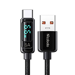 mcdodo USB A to USB C Cable Type C Charger Fast Charging Cable 6A with LED Display C Type Fast Charging Cable Nylon Braided USB-C Cord for Samsung iPad Pro MacBook Google (USB A to C-Black)