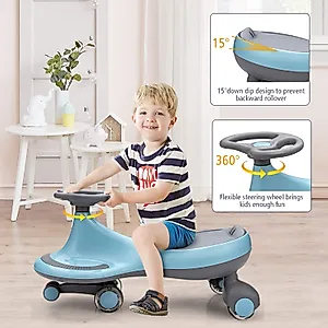 BABY JOY Wiggle Car for Kids, Swing Car with LED Flashing Wheels, No Batteries, Gears or Pedals, Uses Twist, Turn, Wiggle Movement to Steer, Ride-on Toy for Boys Girls 3 Year Old and Up (Blue)