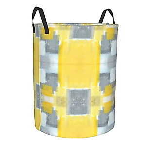 Grey And Yellow Abstract Art Painting Print Monolayer Round Laundry Hamper Circular Dirty Clothes Basket Toy Bins Storage Basket