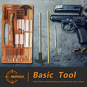 HUNTACE Gun Cleaning Kit Supplies for.22-.30cal Rifles/9mm/.38-10mm-.45cal Pistols/.410GA 28/20GA,12/10GA Shotguns Cleaning Kit Gun Accessories Gifts for Men Brass Rod Bronze Brushes Carrying Case
