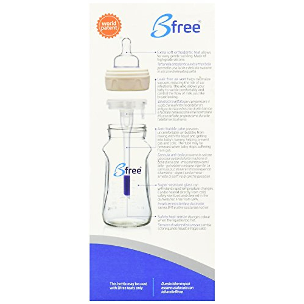 Bfree Borosilicate Super Glass BPA-Free Anti-Colic Baby Bottle (Borosilicate 8.8 fl.oz)