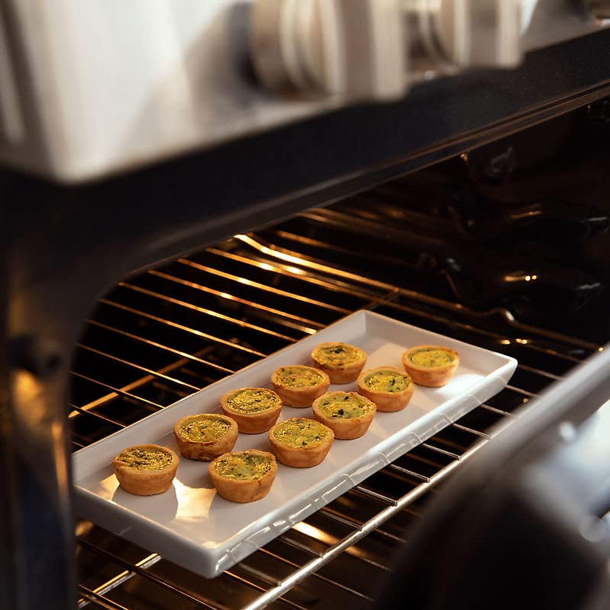 White Ceramic Serving Platters (14 x 6 Inch Rectangle Plates) Serving Dishes for Entertaining, Food, Appetizers, Desserts, Cheese Board, Charcuterie, Sushi - Set of 4 Party Serving Trays