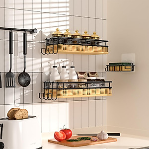 Getsrichfc Shower Caddy, 3 Pack Rustproof Stainless Steel, Weave Rattan, Adhesive Organizer, Large Capacity, Bathroom Storage, Black