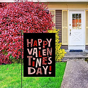 Whaline Happy Valentine's Day Garden Flag Valentine Words Burlap Yard Flag Waterproof Double-Sided Black Outdoor Sign for Home Farmhouse Yard Decoration, 12.5 x 18 Inch
