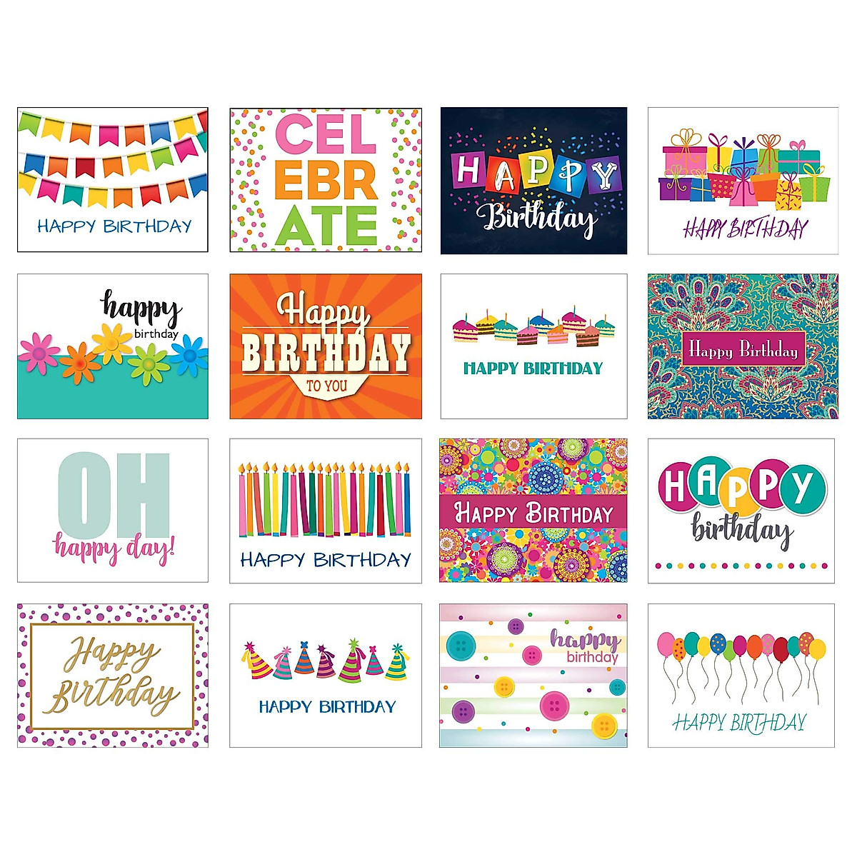 Stonehouse Collection 48 Birthday Card Assorted Pack - USA Made - 16 Unique Assorted Designs Blank Cards - Bulk Boxed Set (48 Card)