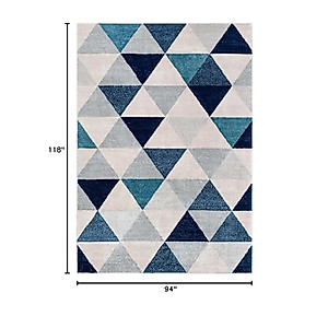 Well Woven Isometry Blue & Grey Modern Geometric Triangle Pattern Area Rug 7'10" x 9'10" Soft Shed Free Easy to Clean Stain Resistant