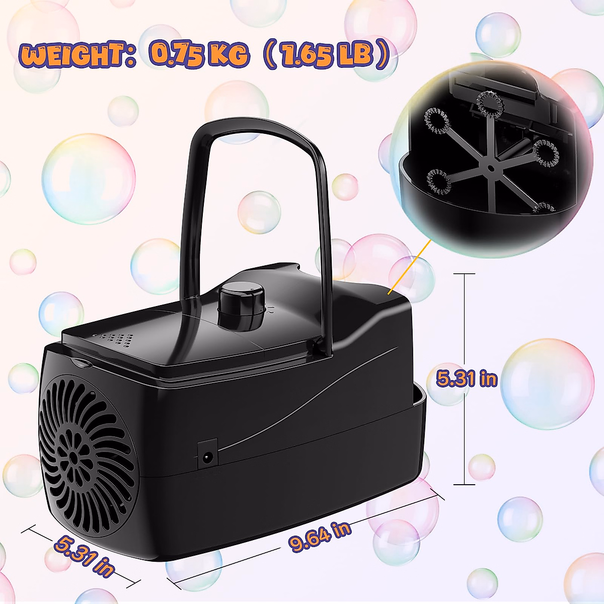 Bubble Machine, Automatic 18000+ Per Minute Big Bubbles Blower Maker for Kids Toddlers with 2 Speeds,6 Wands,Operated by Plugin or Batteries for Outdoor/Indoor Birthday Parties,Wedding (Black)