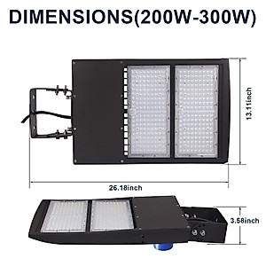 300W LED Parking Lot Light with Dusk to Dawn Photocell 42000 LM 5000K 1-10V Dimmable LED Shoebox Area Light (1000W HID/HPS Equivalent), Yoke Mount 100-277V AC IP65, UL&DLC Listed