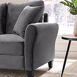 LUCKHAO Velvet Sofa Couch for Living Room,78” Upholstered 3-Seater Couch wiht Solid Wood Frame Legs,Modern Comfy Sofa with 2 Pillows for Living Room(Grey)