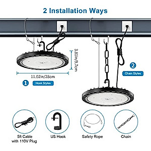TYCOLIT LED High Bay Light 200W 2 Pack, 5000K Bright UFO LED High Bay Lights 20000LM with US Plug 5ft Cable,IP65 LED UFO Bay Lighting with Chain&Safety Rope for Warehouse Workshop Factory Garage