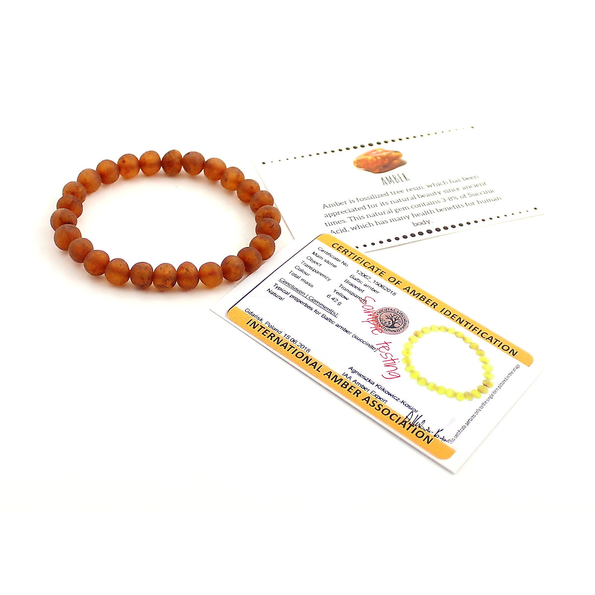 TipTopEco Baltic Amber Adult Stretch Bracelet - 7 Inches (18 cm) Long - Unpolished Honey Beads (Cognac, 7.9 inches)