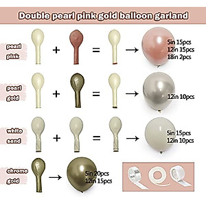 Dusty Rose Pearl Balloon Garland Double Stuffed Blush Pink Beige Balloons White Sand Nude Boho Balloon Arch Kit Metallic Gold Balloons for Baby Shower Bridal Wedding Birthday Party Decoration