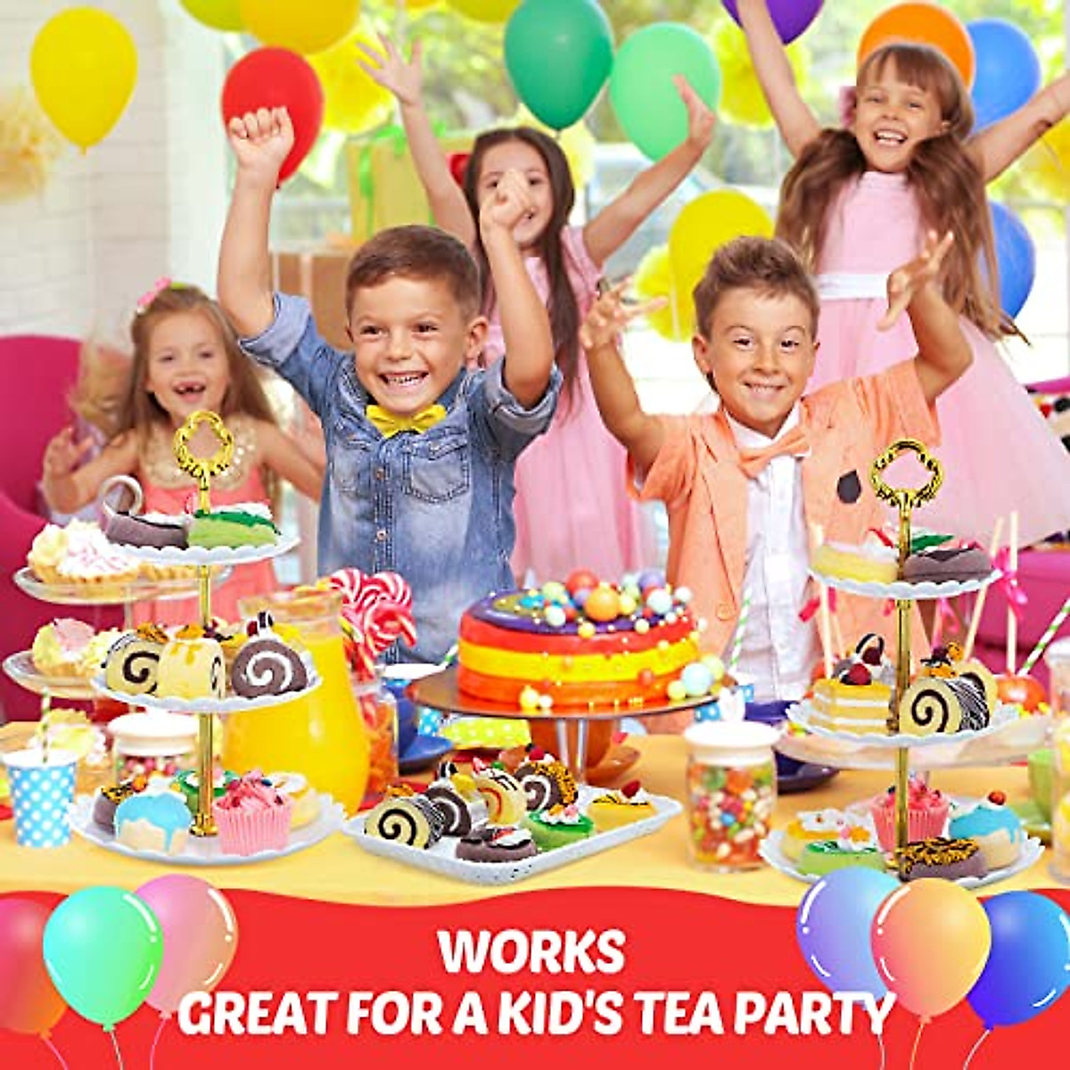 7 Pcs Cupcake Stands Dessert Plates Set 4 Pcs 3 Tire Round Cupcake Stands Cake Fruit Display Tower and 3 Pcs Plastic Rectangle Dessert Trays Candy Server for Wedding Birthday Baby Shower Tea Party