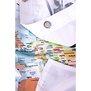 Shower Thoughts World Map Shower Curtain - Water Resistant, Machine Washable, Polyester Fabric White 72''x72''