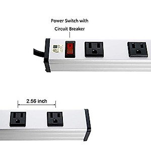 10 Outlet Plugs Heavy Duty Metal Power Strip, Aluminum Workshop Socket with 4FT Long Cord and Power Switch. 15A, 125V, 1875W