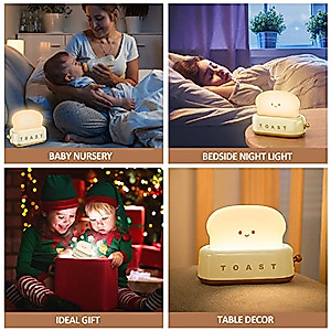Cute Night Light, Kawaii Toast Night Lamp for Desk Decor, Table, Baby Nursery and Bedroom Room Decor Aesthetic, Dimmable Rechargeable Toaster Bread Lamp Gifts for Teens, Kids, Girls and Boys, Yellow