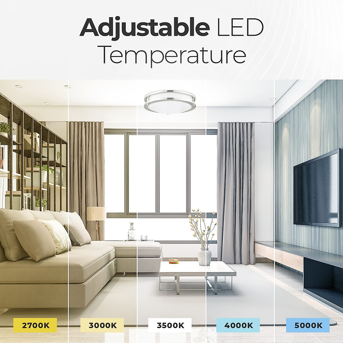 Diodesy 12 Inch LED Ceiling Light Fixture, 15W Flush Mount Ceiling Light Fixture for Bathroom Hallway Living Room and Bedroom, Dimmable, 1050LM, 2700K-5000K 5CCT Adjustable, Brushed Nickel, ETL.