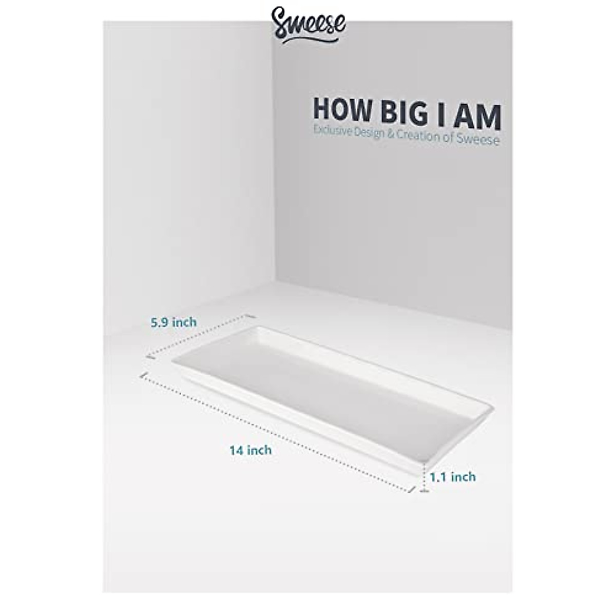 Sweese 719.101 Rectangular Serving Platters, 14 Inch Porcelain Serving Trays for Parties - Set of 4, White