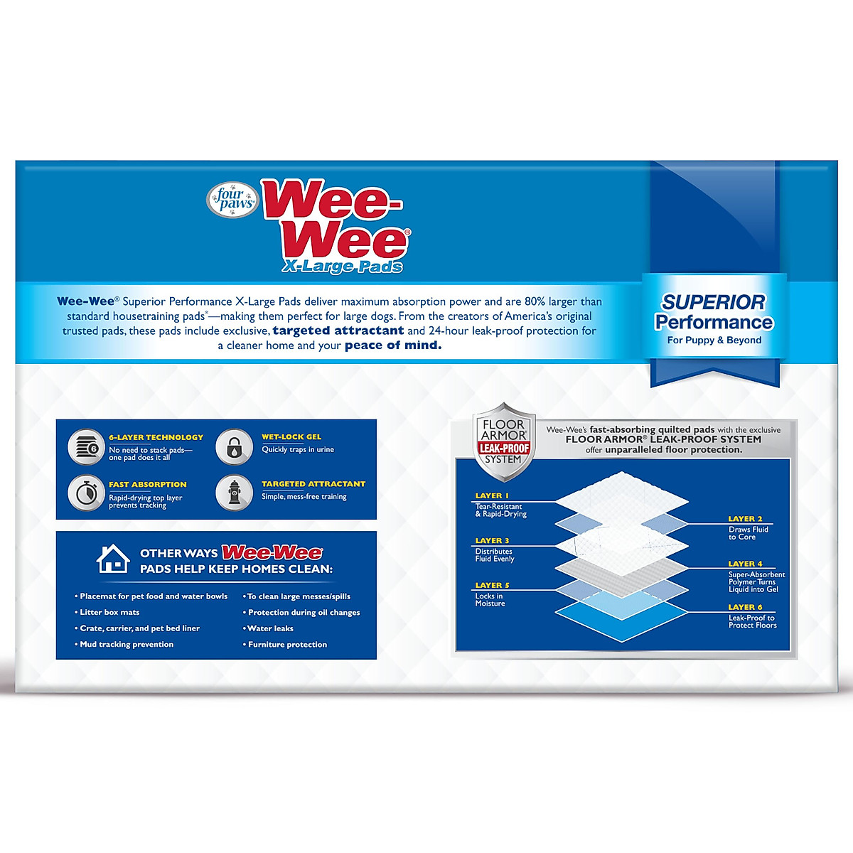Four Paws Wee-Wee Superior Performance X-Large Pee Pads for Dogs - Puppy & Dog Pads for Potty Training - Dog Supplies for Housebreaking - 28" x 34" (150 Count)