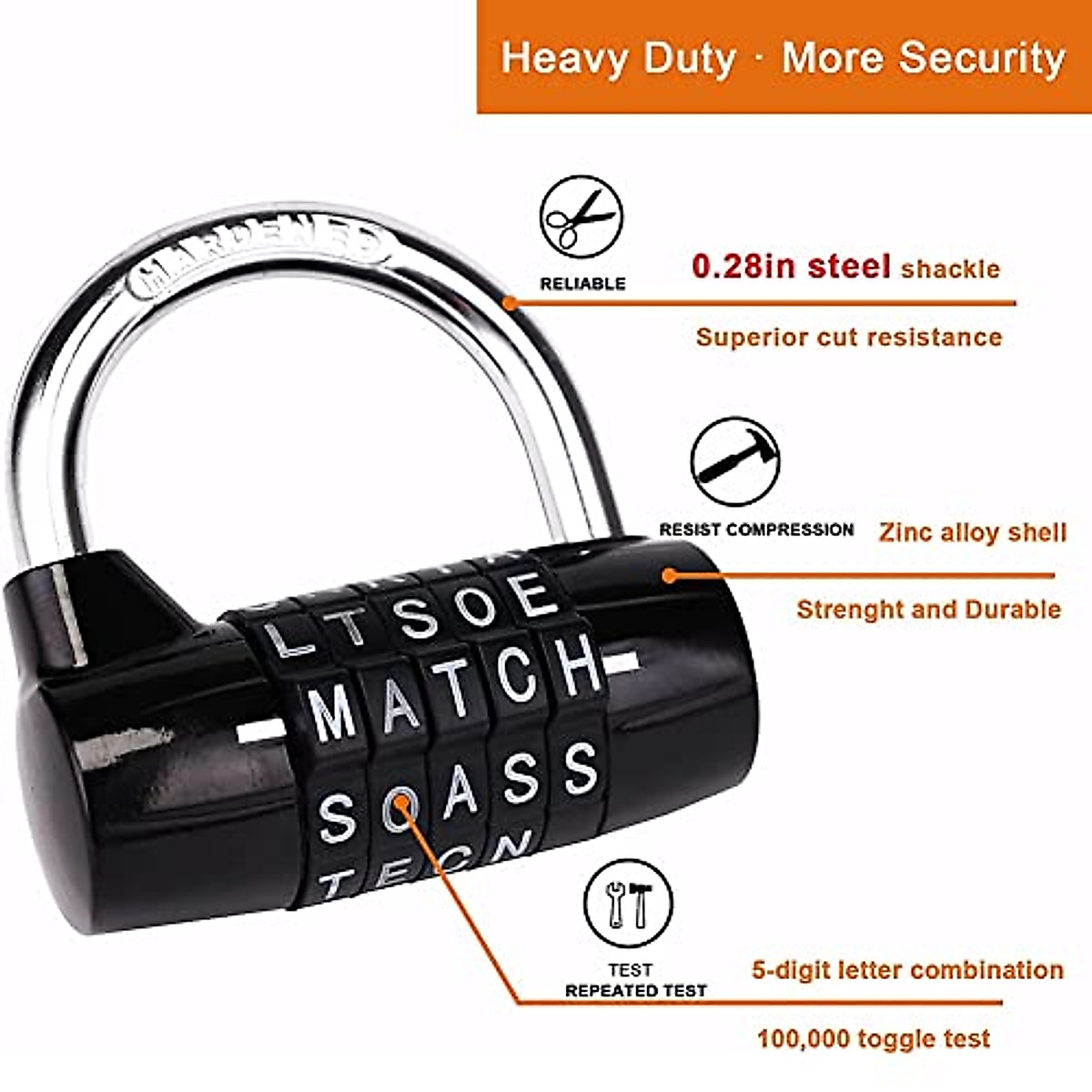 Gym Locker Lock,5 Letter Word Lock,5 Digit Combination Lock,Safety Padlock for School Gym Locker,Sports Locker,Fence,Toolbox,Case,Hasp Storage (Black)