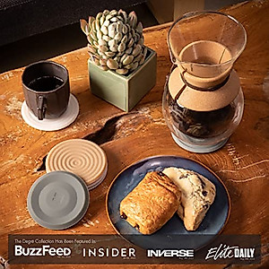 The Degrē Coasters XL (Sand Stone, Set of 6) by LINE+ARC. 10mm Thick, Dishwasher Safe, Stain-Resistant, Outdoor, Coffee Table, Silicone, Modern, Mid Century, Drink, Non-Absorbent, Housewarming Gift