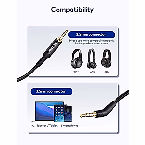 Mr Rex Replacement Audio Cable Cord with Mic for Bose 700 QuietComfort QC35 QC35II QC25 QC45 Headphones, JBL E45BT E55BT E65BTNC 750NC Earphone, Nylon-Braided 2.5mm to 3.5mm Aux Cord Wire(1-Pack, 5ft)
