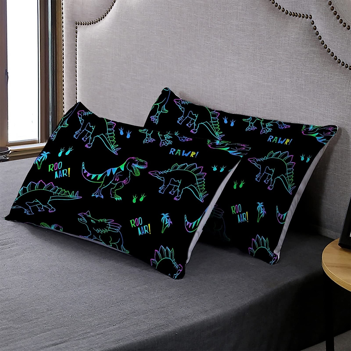 BailiPromise Trippy Dinosaur Comforter Set Queen Size for Boys Kids Quilt Set,Jurassic Dinosaur Bedding Set 3 Piece,Dino Duvet with Pillow Shames for All Seasons Ultra-Soft Lightweight Breathable